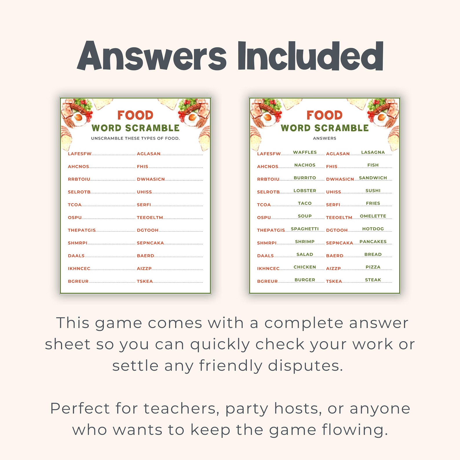 Food Word Scramble Game, Kitchen Vocabulary Challenge, Food Unscramble ...