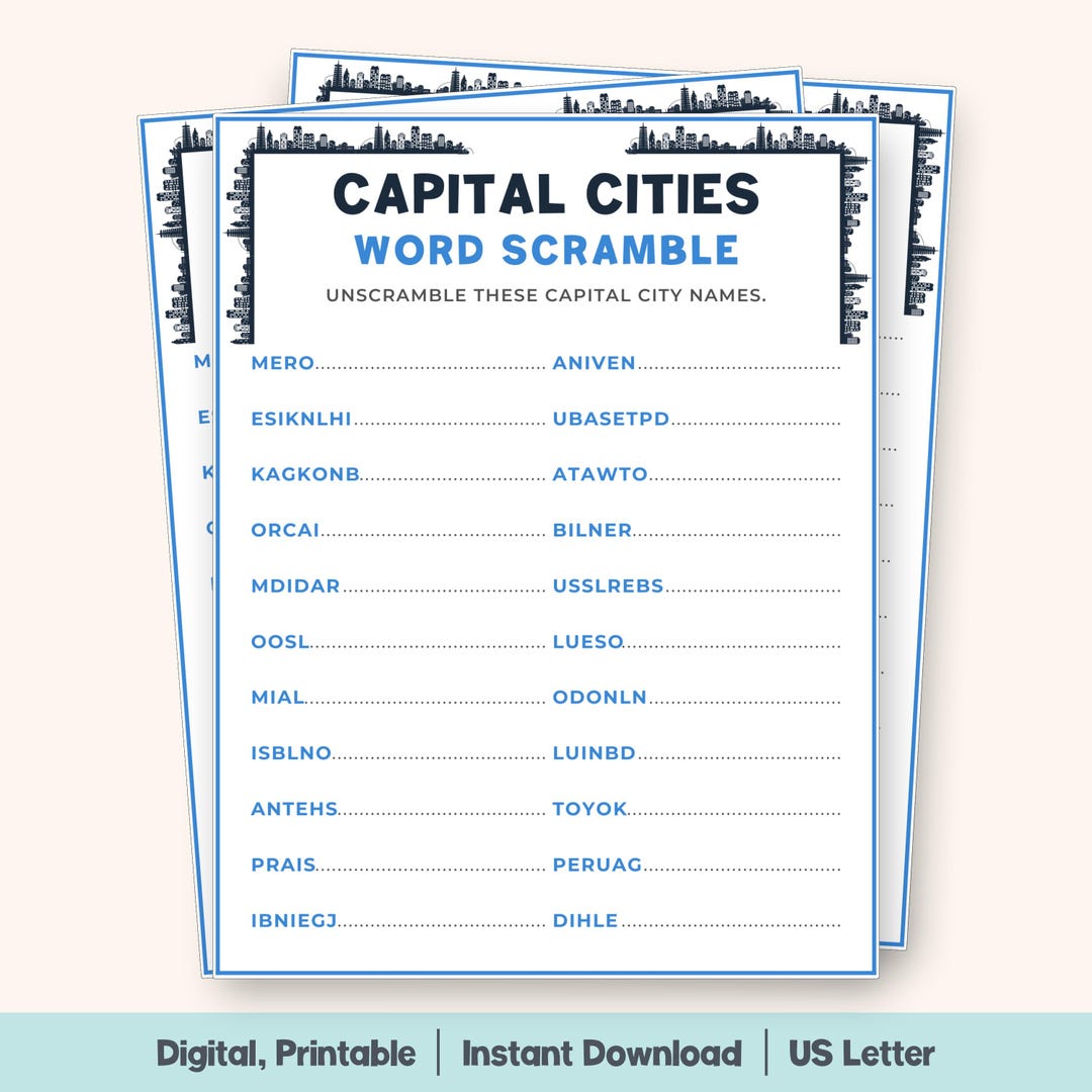 Capital Cities Word Scramble, World Geography Game, City Name Challenge ...