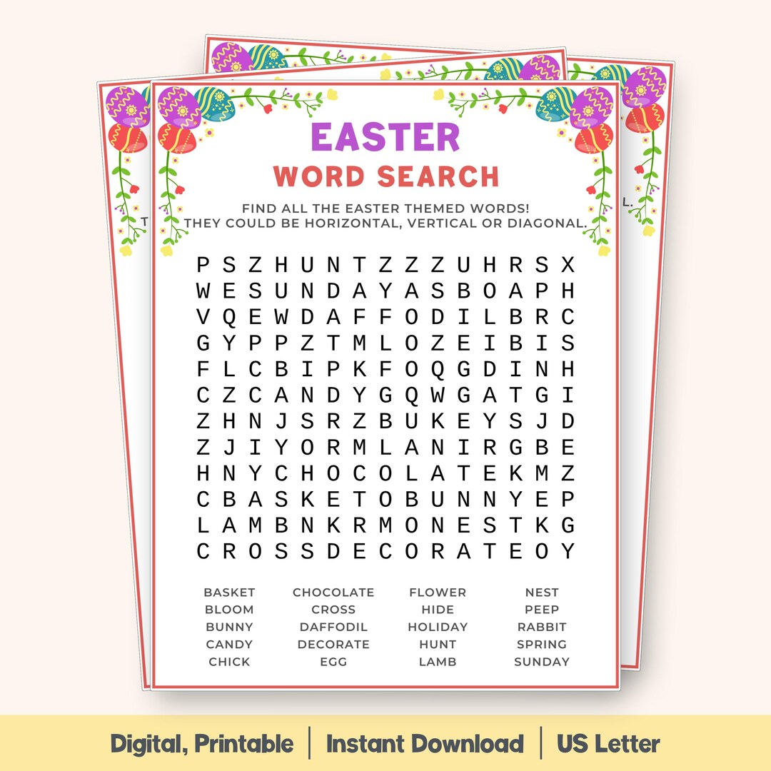Easter Word Search Puzzle, Spring Holiday Activity Game, Easter Party ...