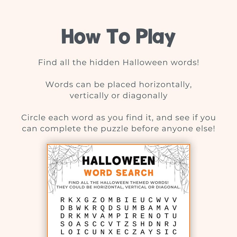 Halloween Word Search Puzzle, Spooky Word Find Game, Halloween Party ...