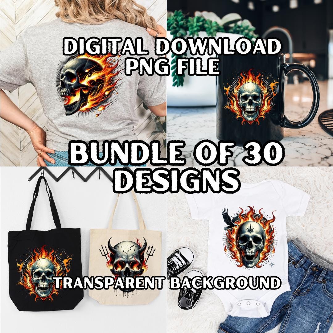 Skull Png Bundle, Flame Skulls, Skeleton Images, Skulls and Flames ...