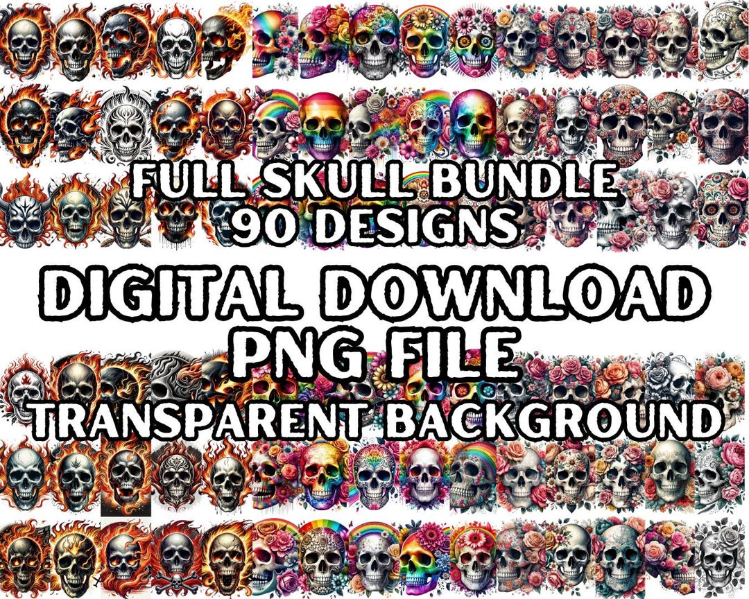 Skull Png Bundle, Floral Skulls, Skeleton Images, Rainbow Skulls, Skull ...
