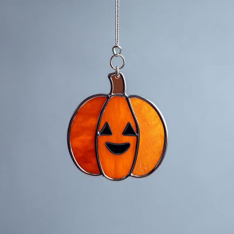 Halloween Pumpkin REAL Stained Glass Suncatcher, Real Glass Jack O ...