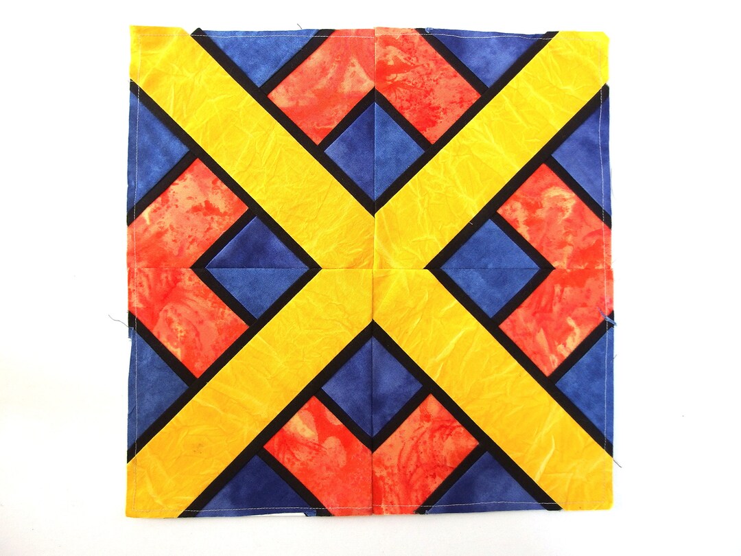 Stained Glass Quilt Block, Unfinished Batik Foundation Pieced Block ...