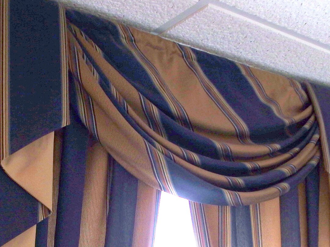 Blue and Gold Striped Window Swag Home Decorating Draperies - Etsy