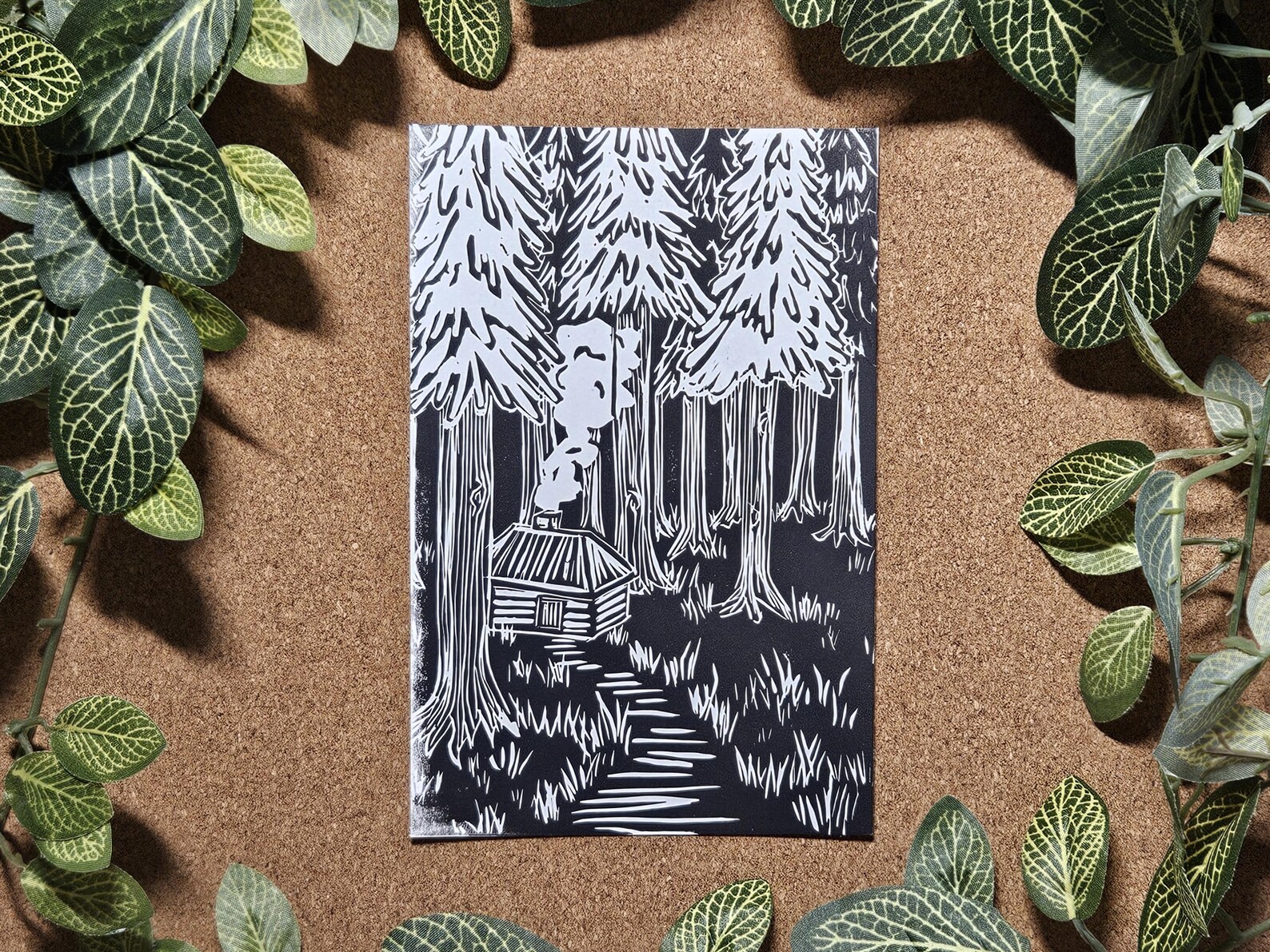 Nestled Among Tall Trees Hand Printed Linocut 4x6", Original Art Print ...