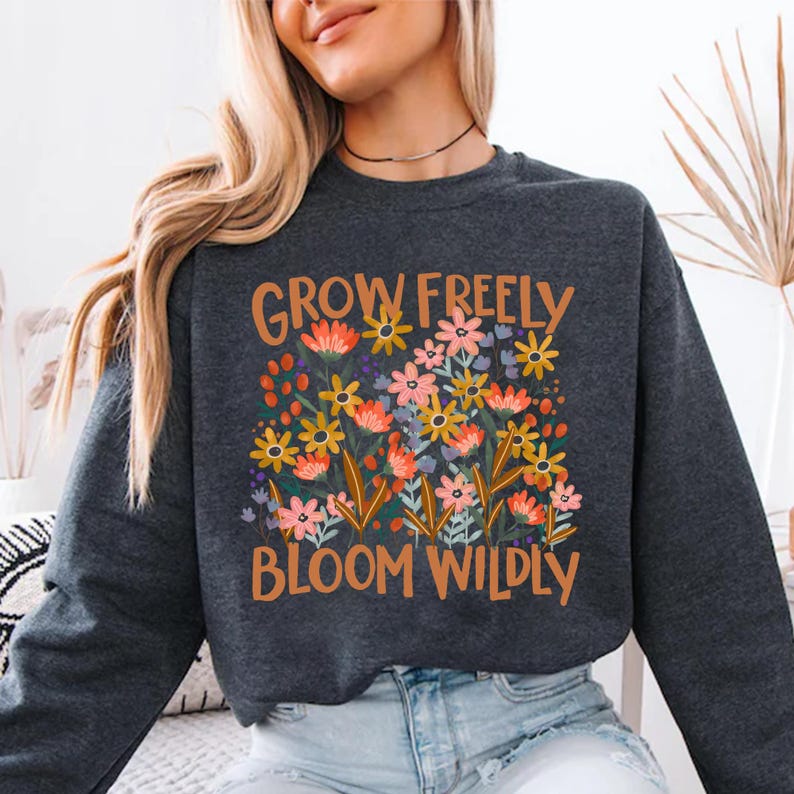 Grow Freely Bloom Wildly PNG, Boho Floral PNG, Inspirational Flower Png ...
