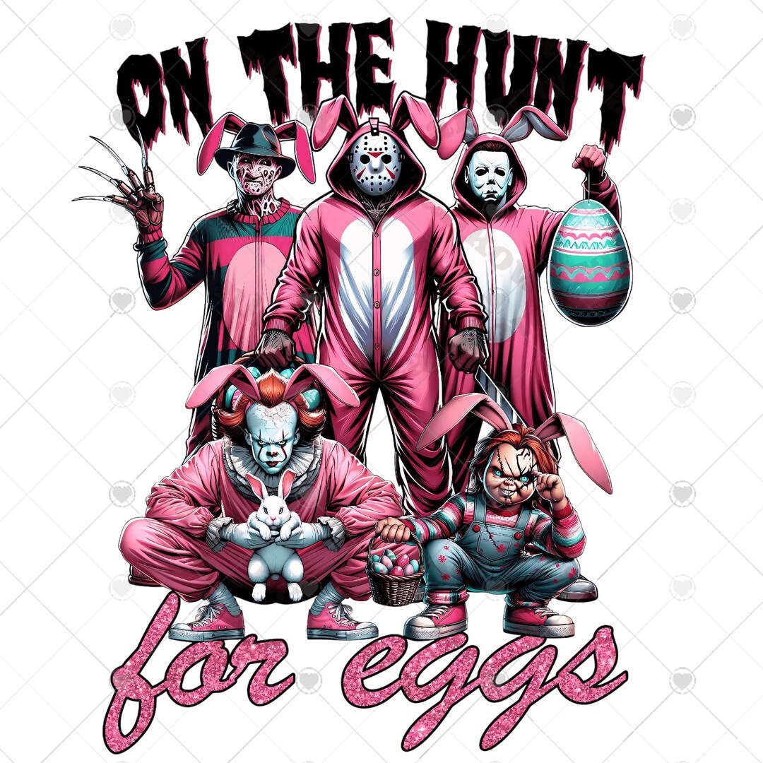 Funny Easter Horror PNG, on the Hunt for Eggs Png, Bunny Costume Png ...