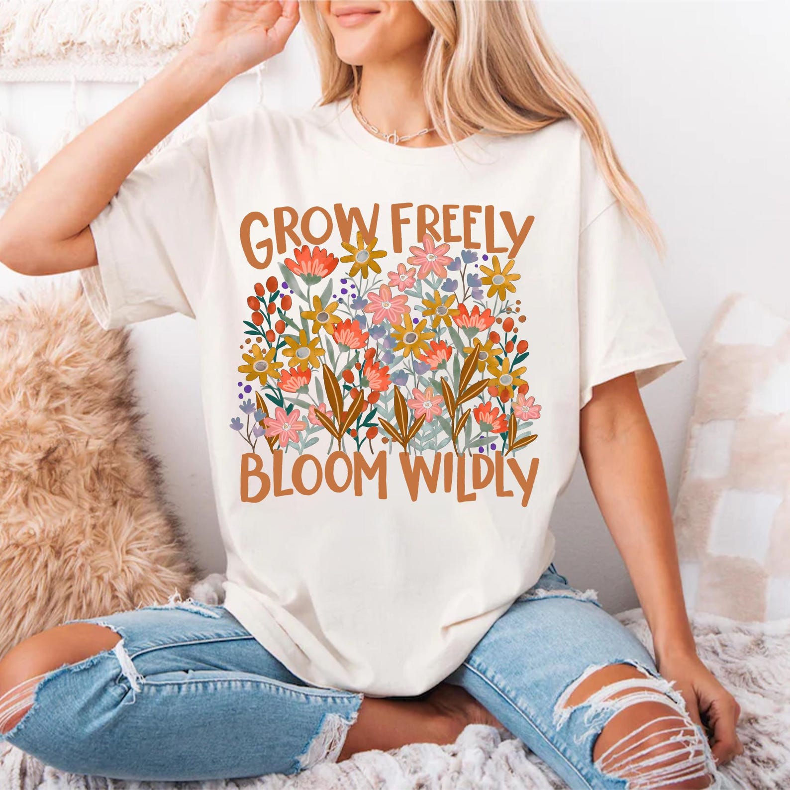 Grow Freely Bloom Wildly PNG, Boho Floral PNG, Inspirational Flower Png ...