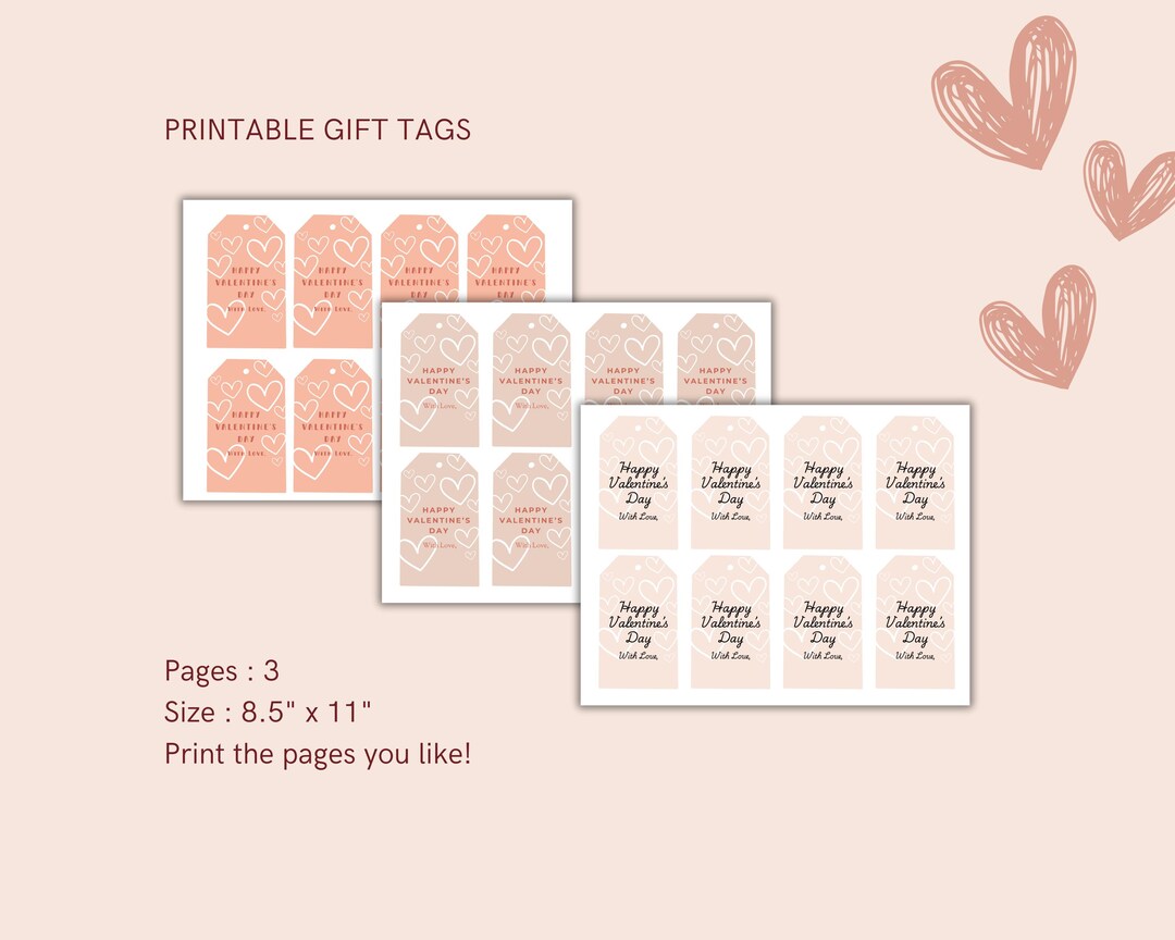 Valentine Gift Tags Printable Heart Tags for Gifts & Crafts, DIY ...