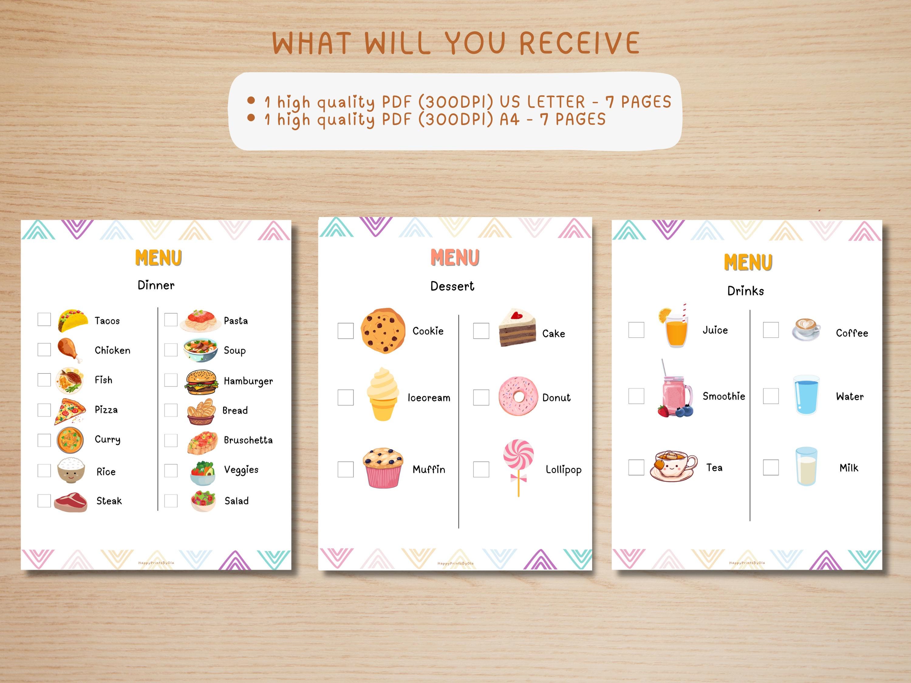 Printable Pretend Play Menu for Kids | Restaurant Roleplay | Fun ...