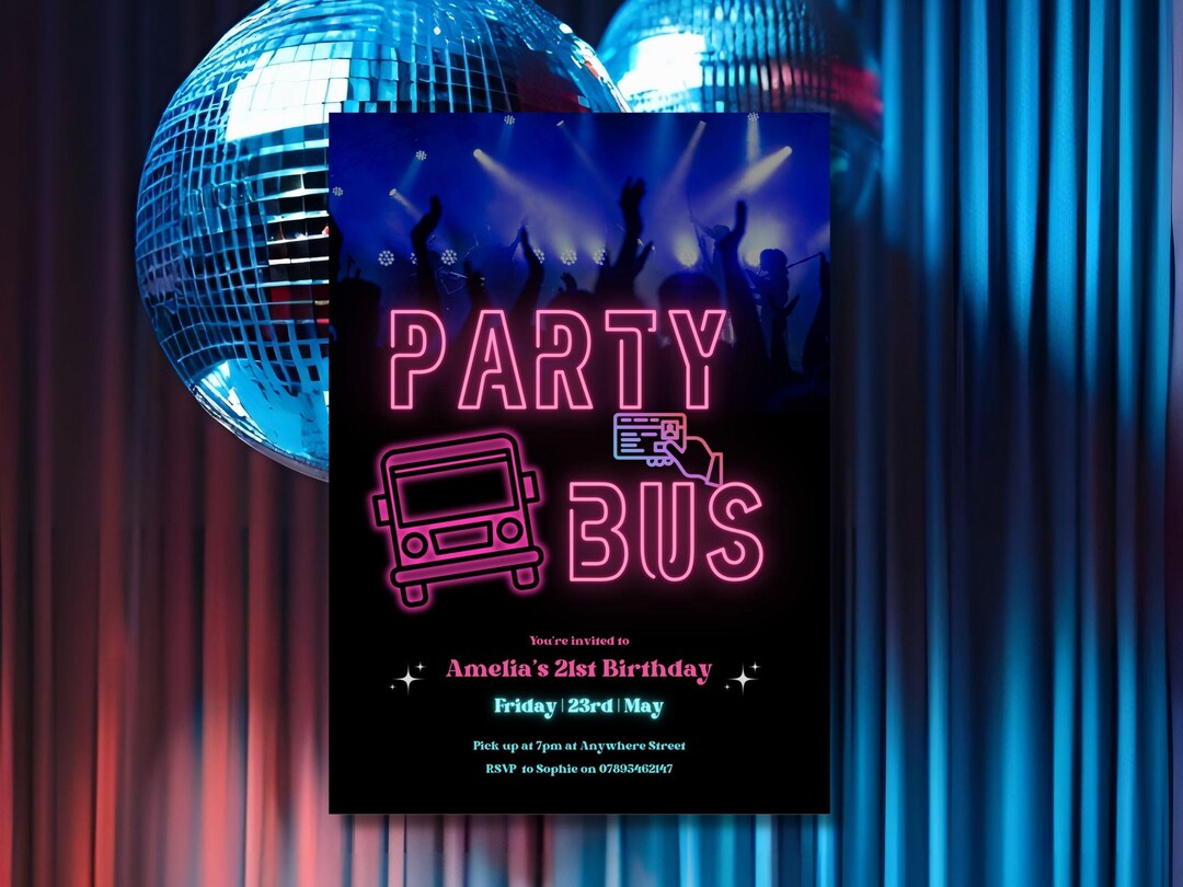 Editable Party Bus Birthday Invitation Digital Printable Bus Trip ...