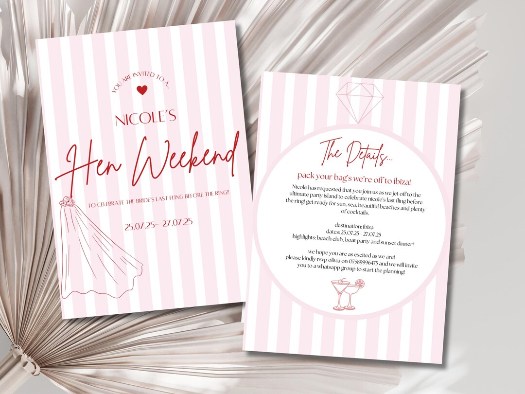 Hen Party Invitation Girl's Editable Hen Do Invite Weekend Celebration ...