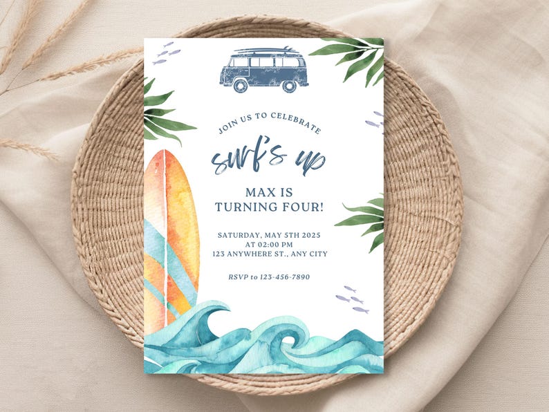 Surf's up Ocean Beach Surfer Theme: Editable (digital Download ...