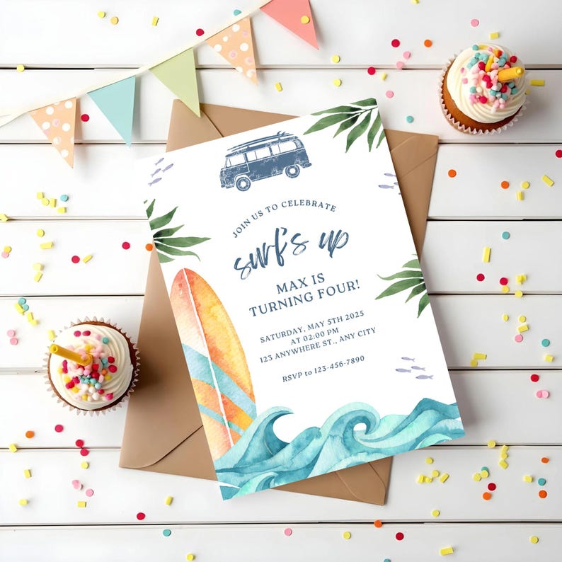 Surf's up Ocean Beach Surfer Theme: Editable (digital Download ...