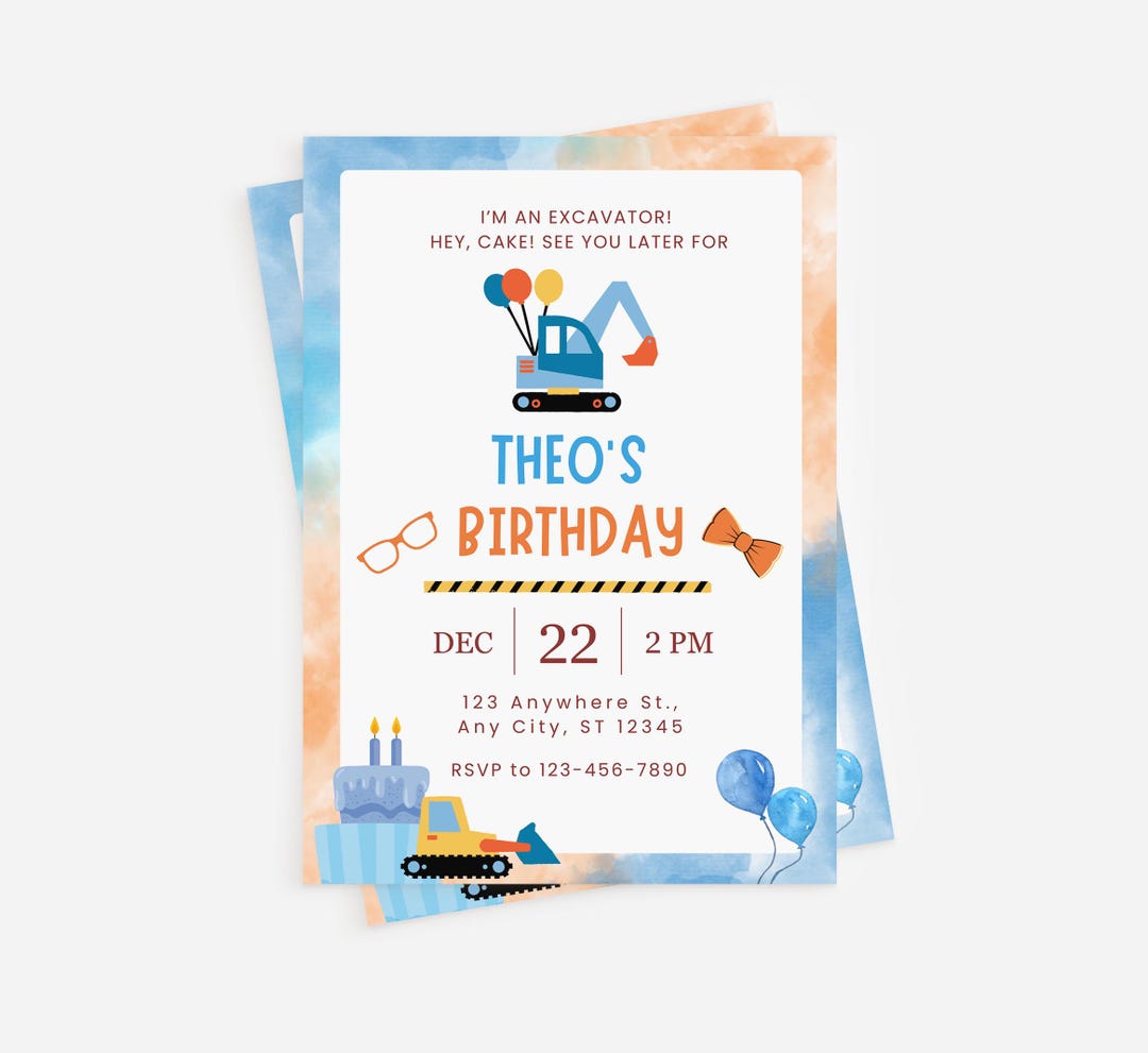 Excavator Construction Vehicle Theme Editable Kid's (digital Download ...