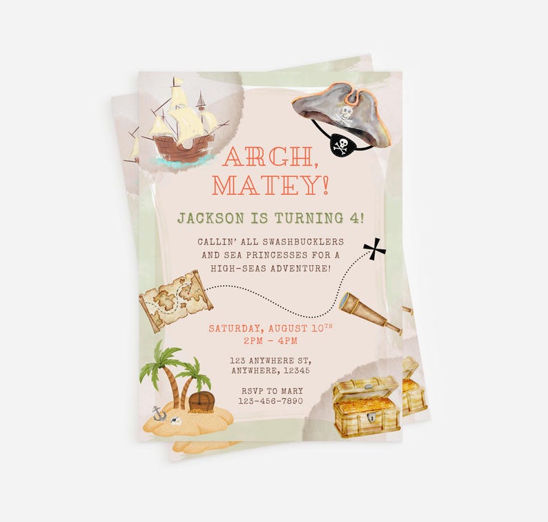 Argh Matey! Pirate Treasure Hunt Theme Editable Kid's (digital Download ...