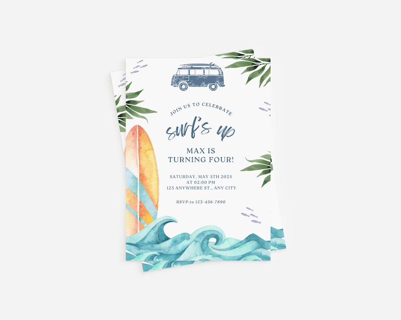 Surf's up Ocean Beach Surfer Theme: Editable (digital Download ...