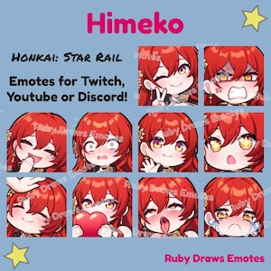 Himeko Honkai Star Rail Chibi Style Emotes for Twitch, Youtube, Discord ...