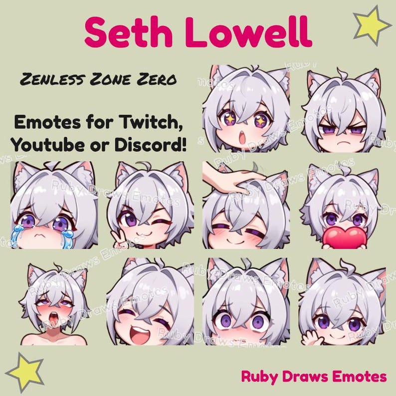 Seth Lowell Zenless Zone Zero Chibi Style Emotes for Twitch, Youtube ...