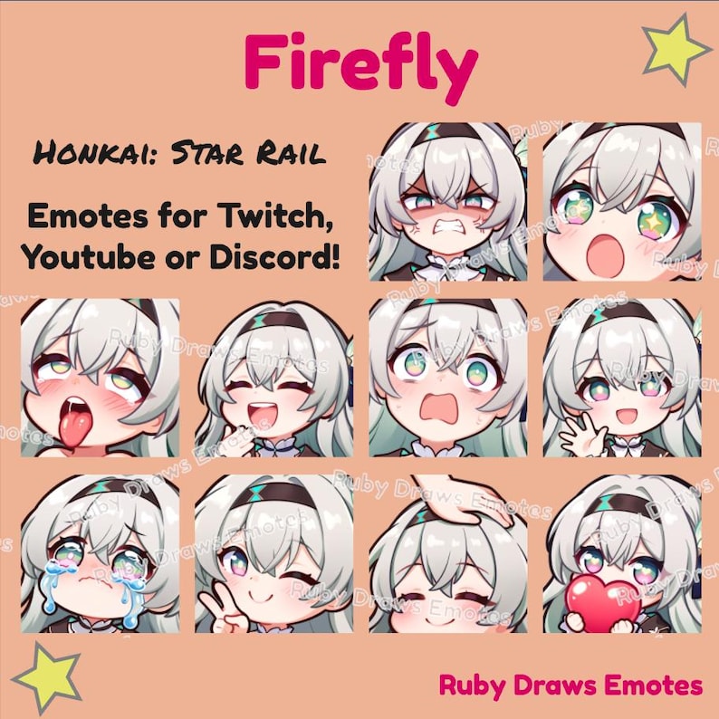Firefly Honkai Star Rail Chibi Style Emotes for Twitch, Youtube ...