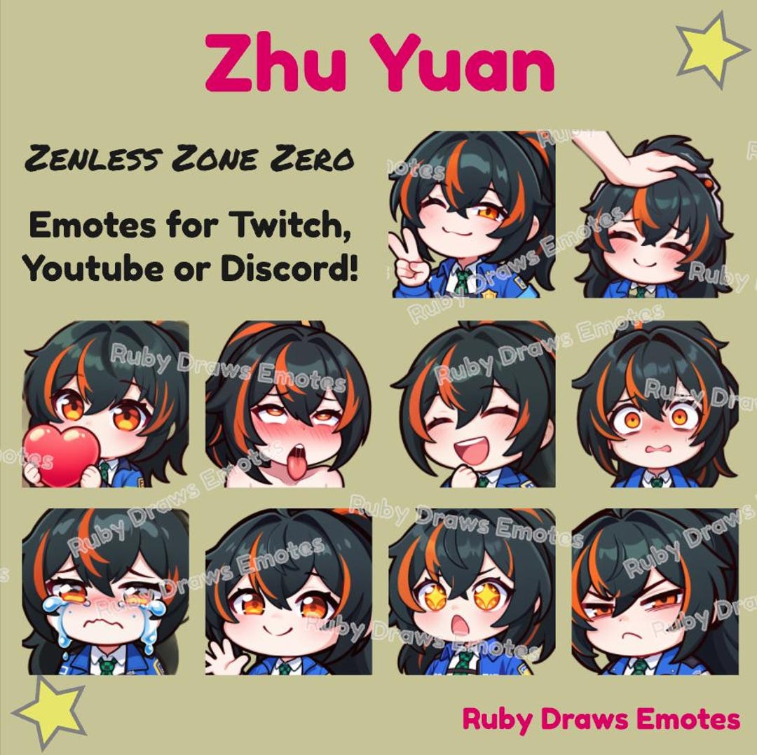 Zhu Yuan Zenless Zone Zero Chibi Style Emotes for Twitch, Youtube ...