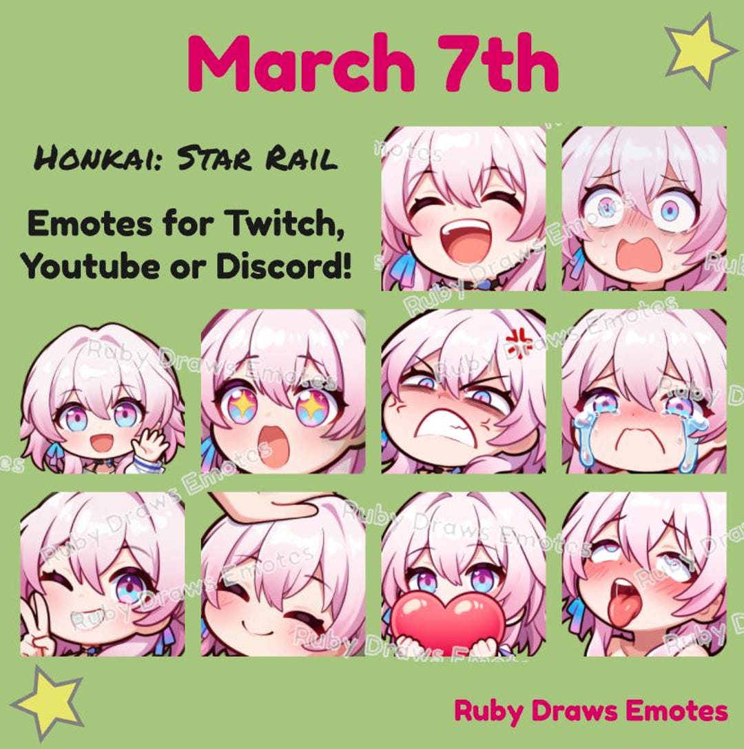 March 7th Honkai Star Rail Chibi Style Emotes for Twitch, Youtube ...