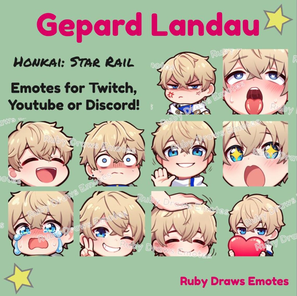 Gepard Landau Honkai Star Rail Chibi Style Emotes for Twitch, Youtube ...