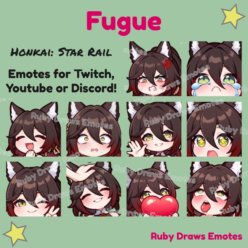 Fugue / Tingyun Honkai Star Rail Chibi Style Emotes for Twitch, Youtube ...