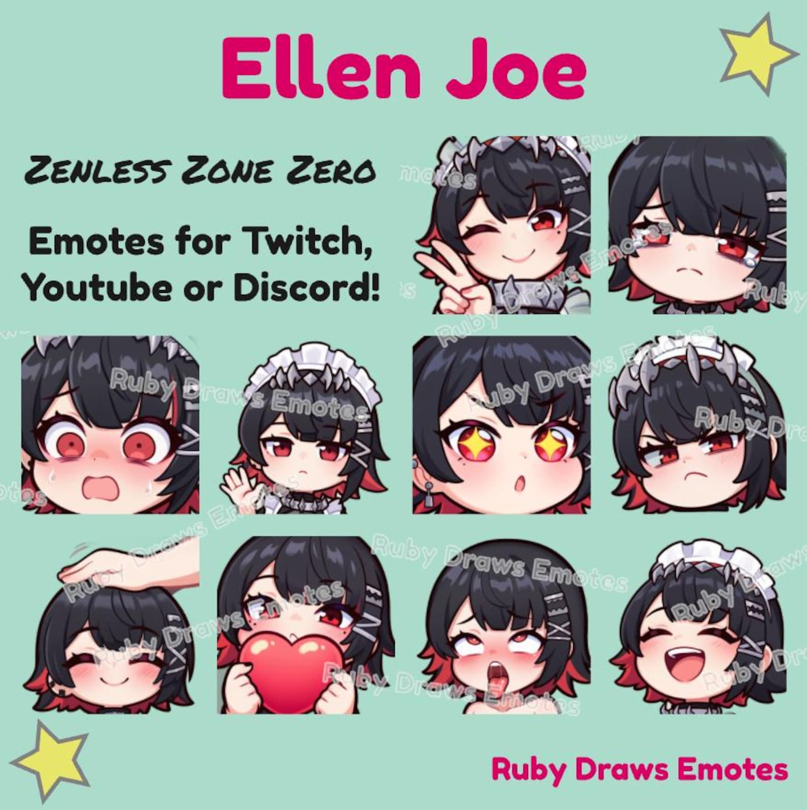 Ellen Joe Zenless Zone Zero Chibi Style Emotes for Twitch, Youtube ...