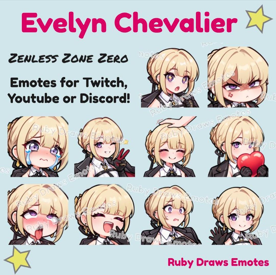 Evelyn Chevalier Zenless Zone Zero Chibi Style Emotes for Twitch ...