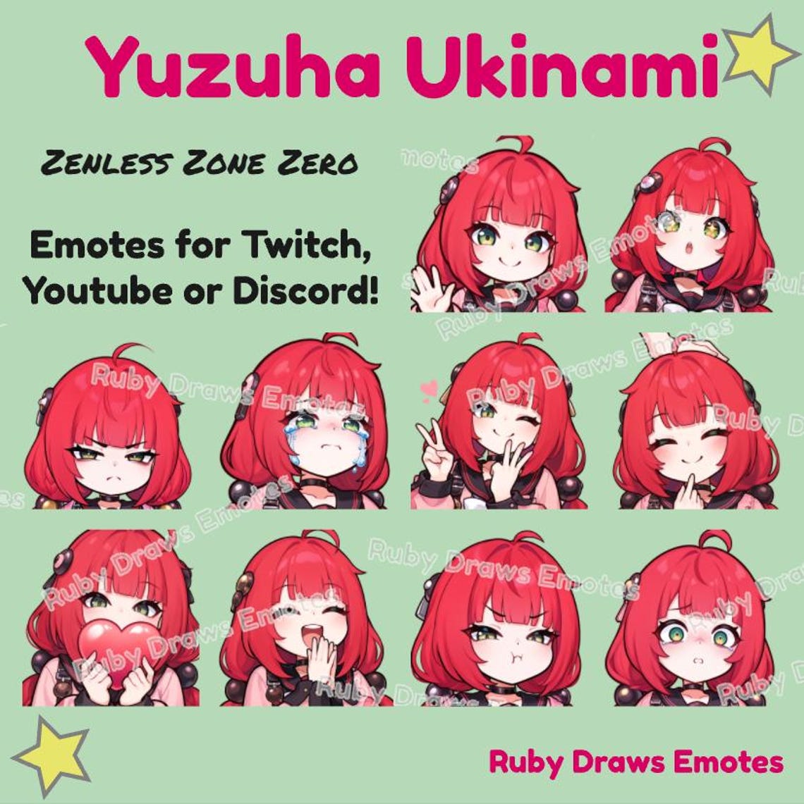 Yuzuha Ukinami Zenless Zone Zero Chibi Style Emotes for Twitch, Youtube ...
