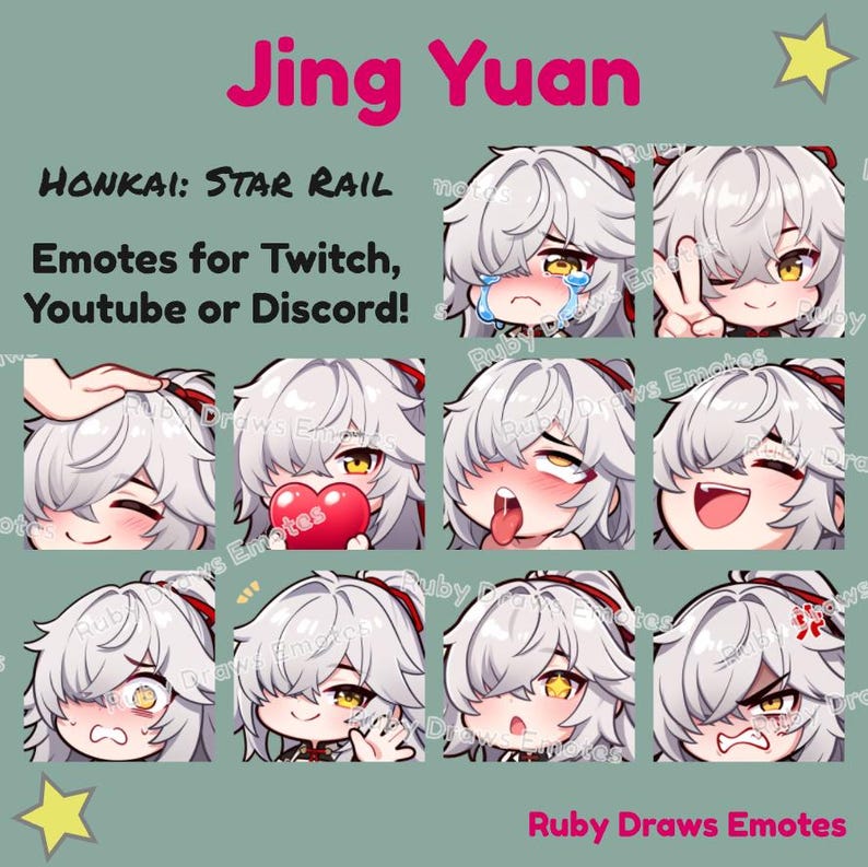 Jing Yuan Honkai Star Rail Chibi Style Emotes for Twitch, Youtube ...