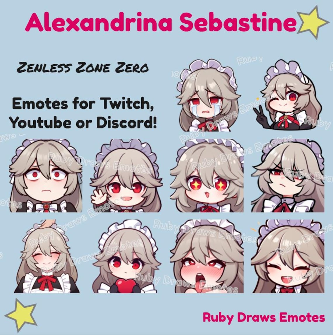 Rina (alexandrina Sebastine) Zenless Zone Zero Chibi Style Emotes for ...