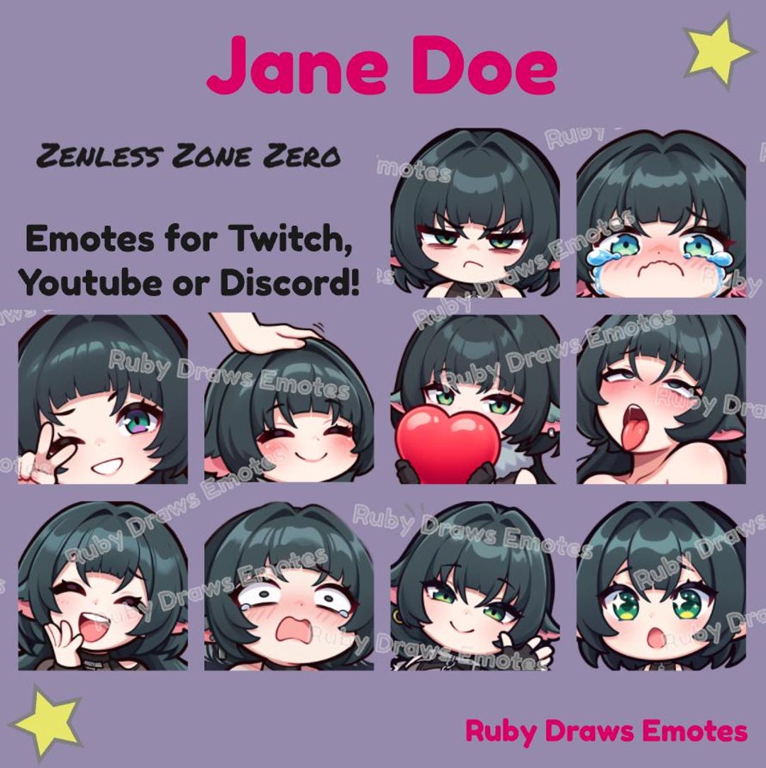 Jane Doe Zenless Zone Zero Chibi Style Emotes for Twitch, Youtube ...