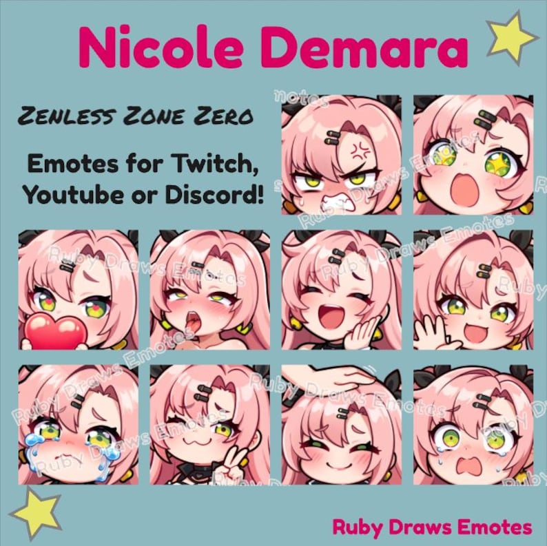 Nicole Demara Zenless Zone Zero Chibi Style Emotes for Twitch, Youtube ...