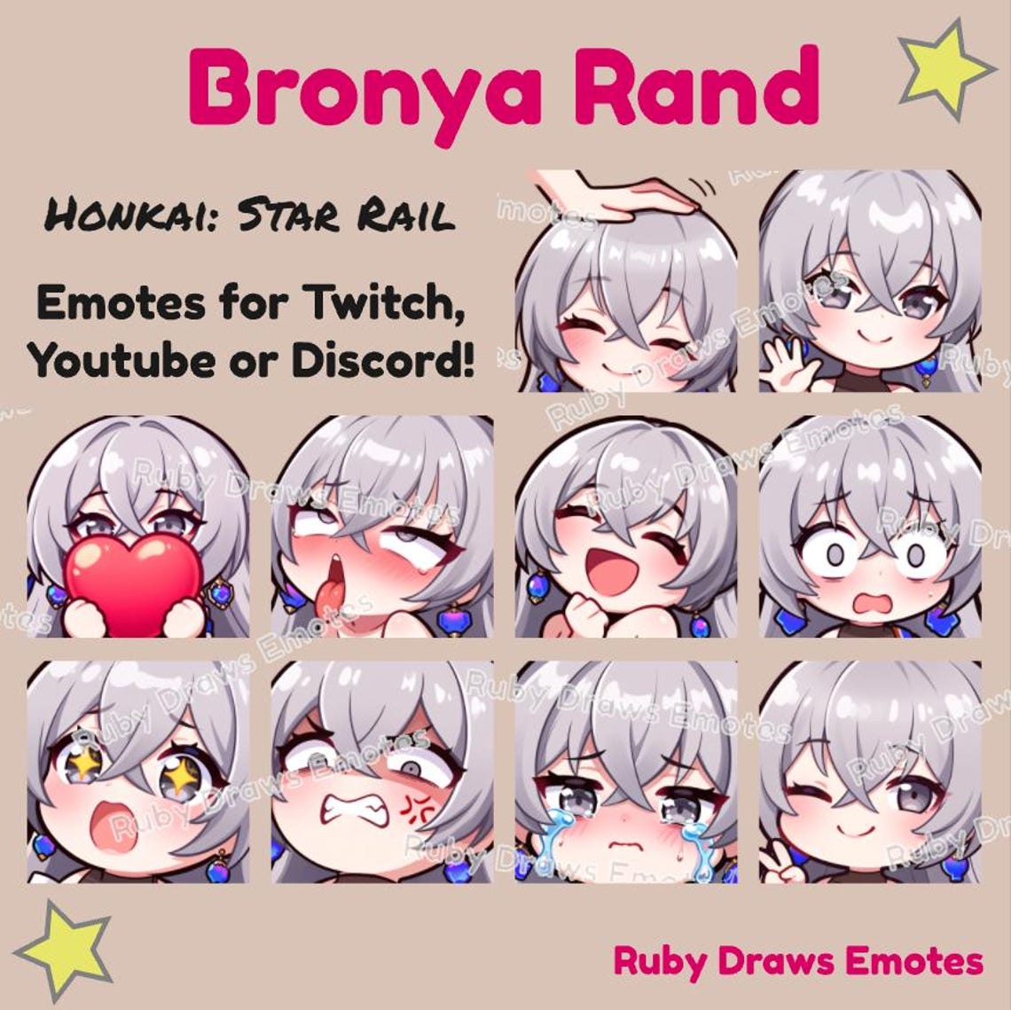 Bronya Rand Honkai Star Rail Chibi Style Emotes for Twitch, Youtube ...
