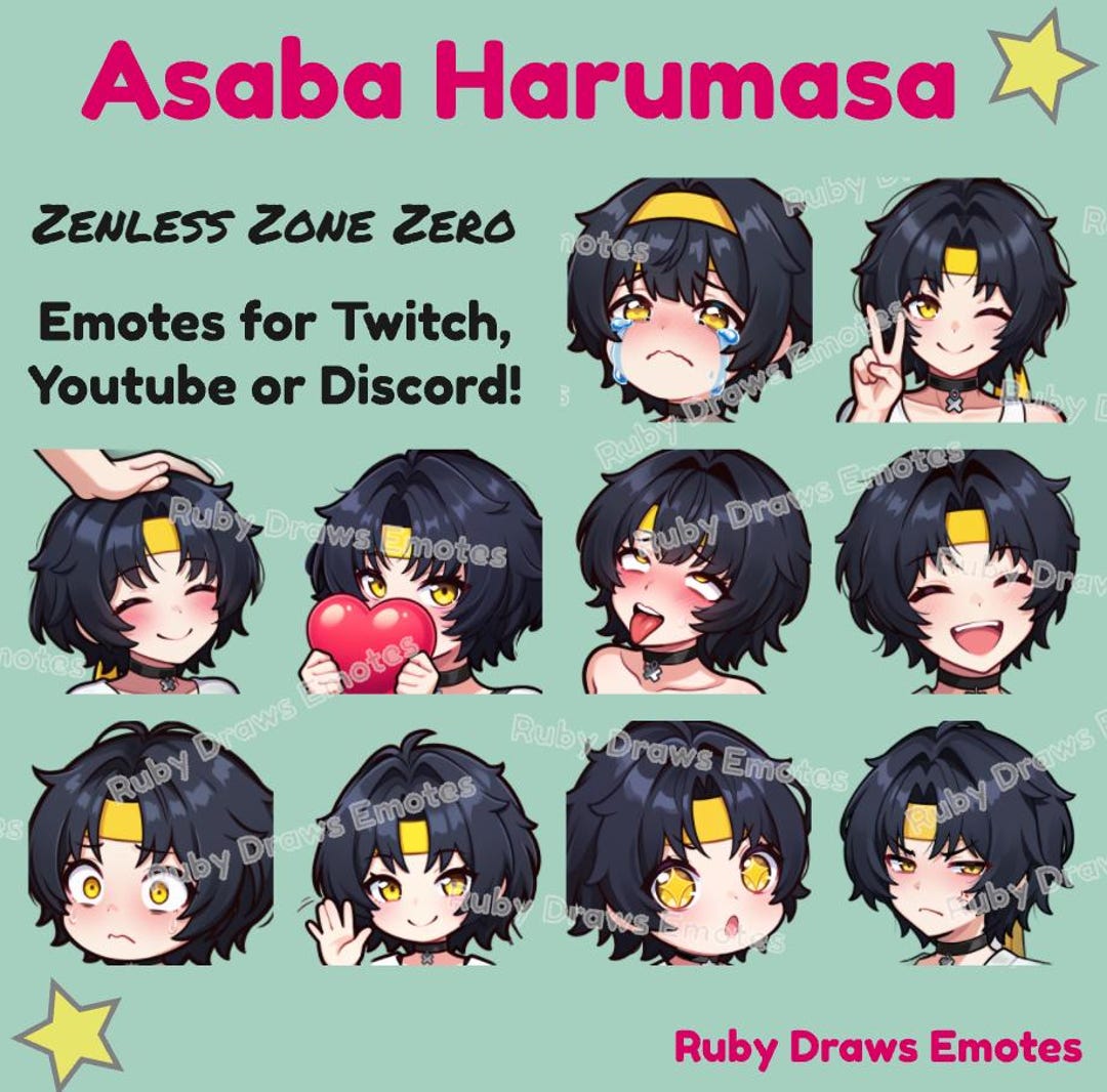 Asaba Harumasa Zenless Zone Zero Chibi Style Emotes for Twitch, Youtube ...