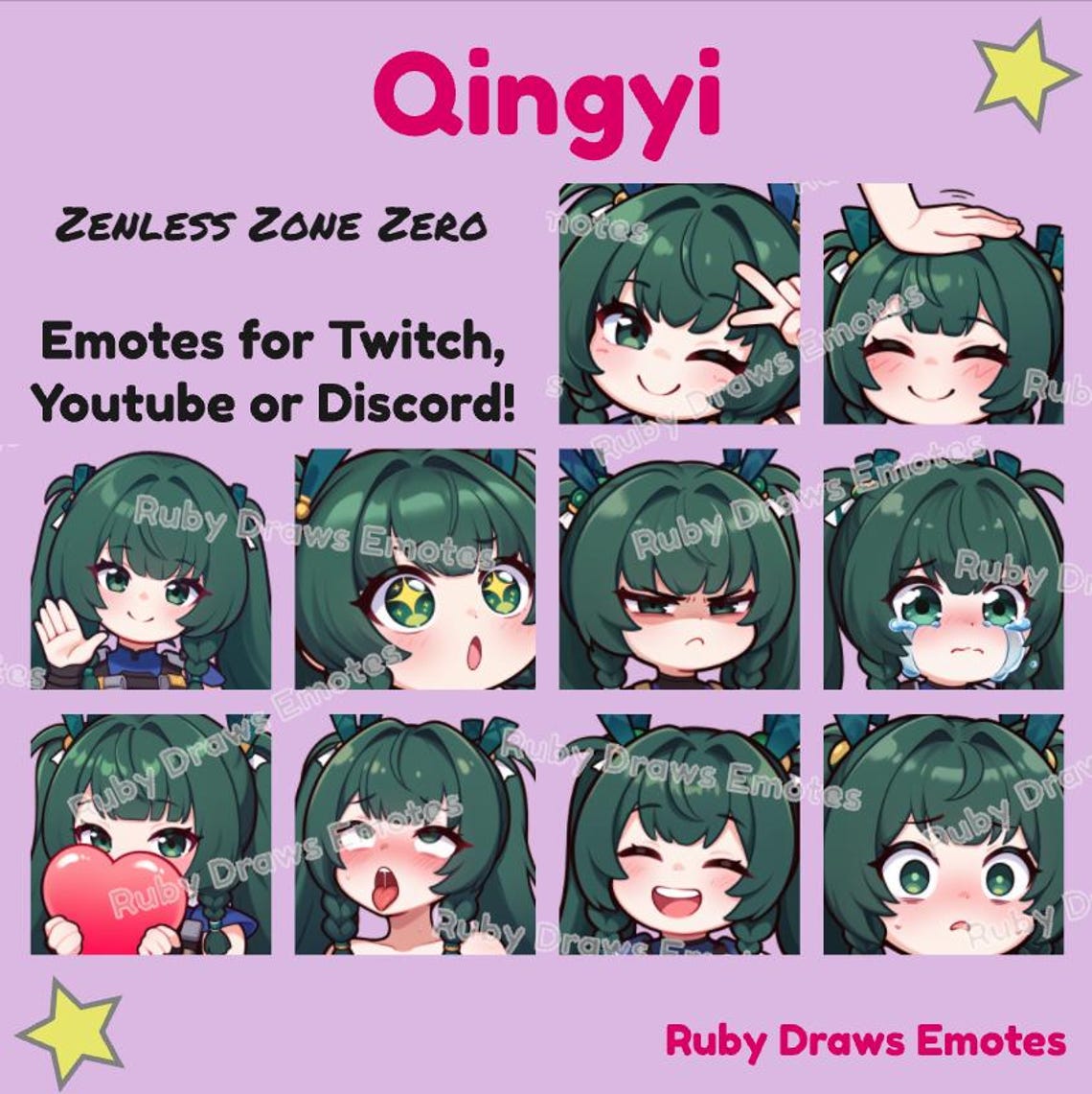 Qingyi Zenless Zone Zero Chibi Style Emotes for Twitch, Youtube ...