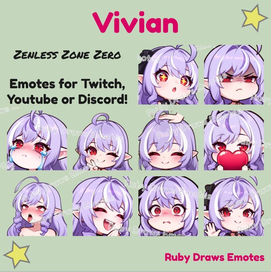 Vivian Zenless Zone Zero Chibi Style Emotes for Twitch, Youtube ...