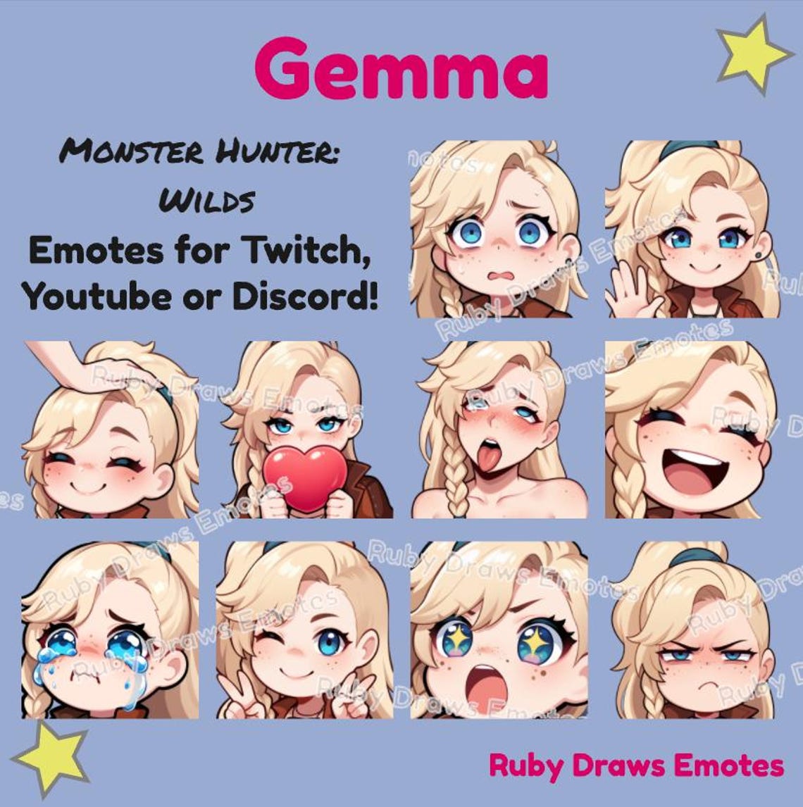 Gemma Monster Hunter Wilds Chibi Style Emotes for Twitch, Youtube ...
