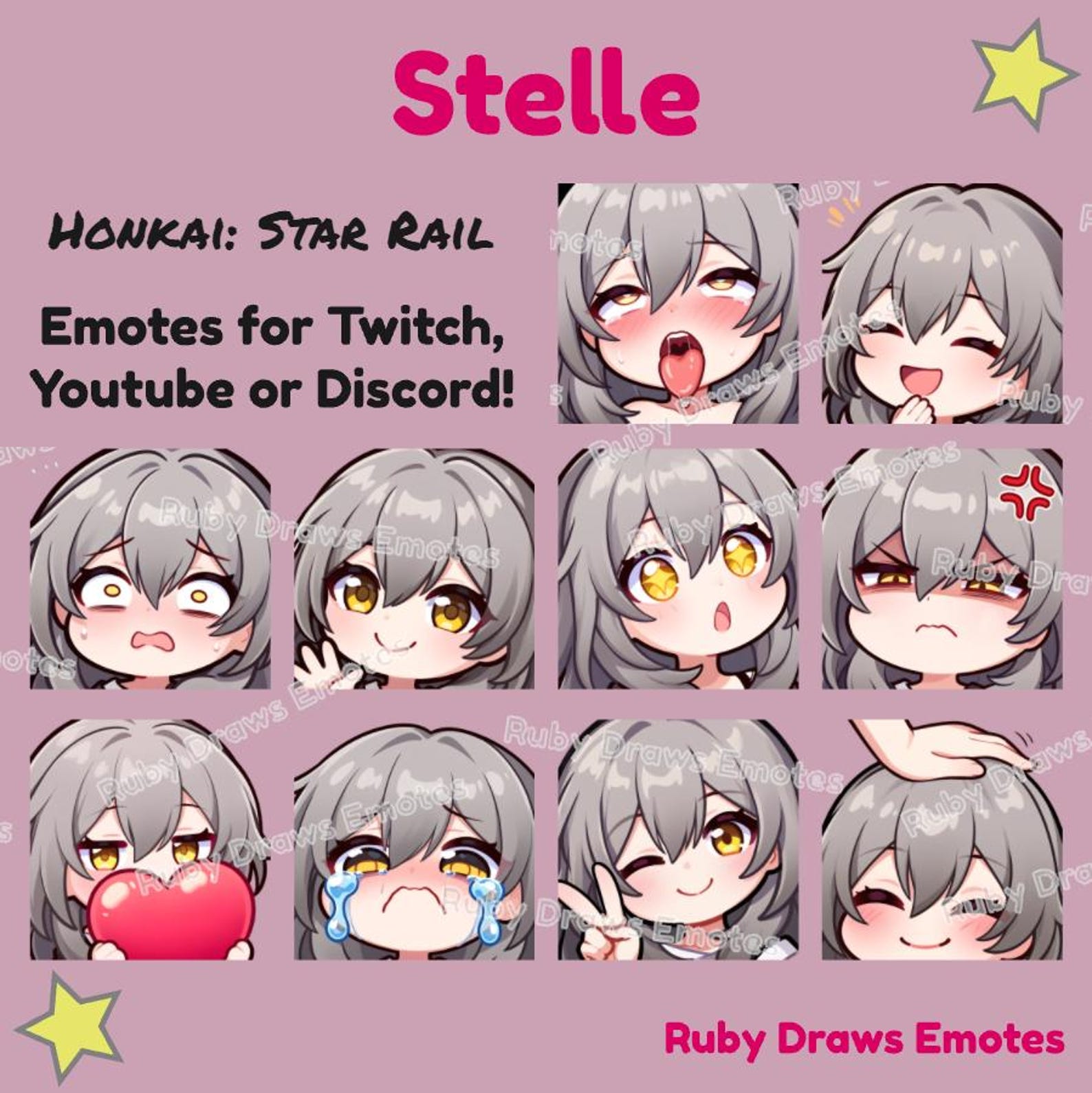 Stelle (trailblazer) Honkai Star Rail Chibi Style Emotes for Twitch ...