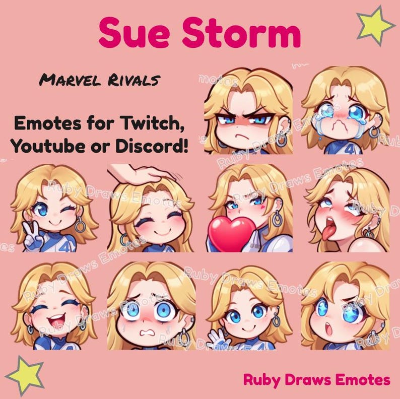 Emotes estilo Chibi de Sue Storm The Invisible Woman de Marvel Rivals ...