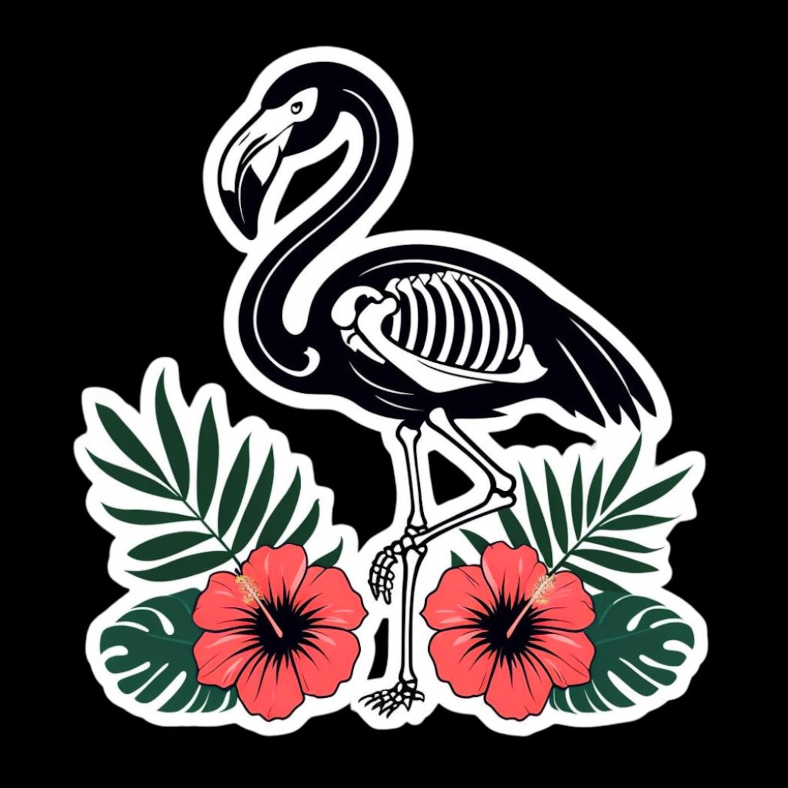 Gothic Tropical Flamingo Skeleton Sticker – 3" Glossy Die Cut FREE ...