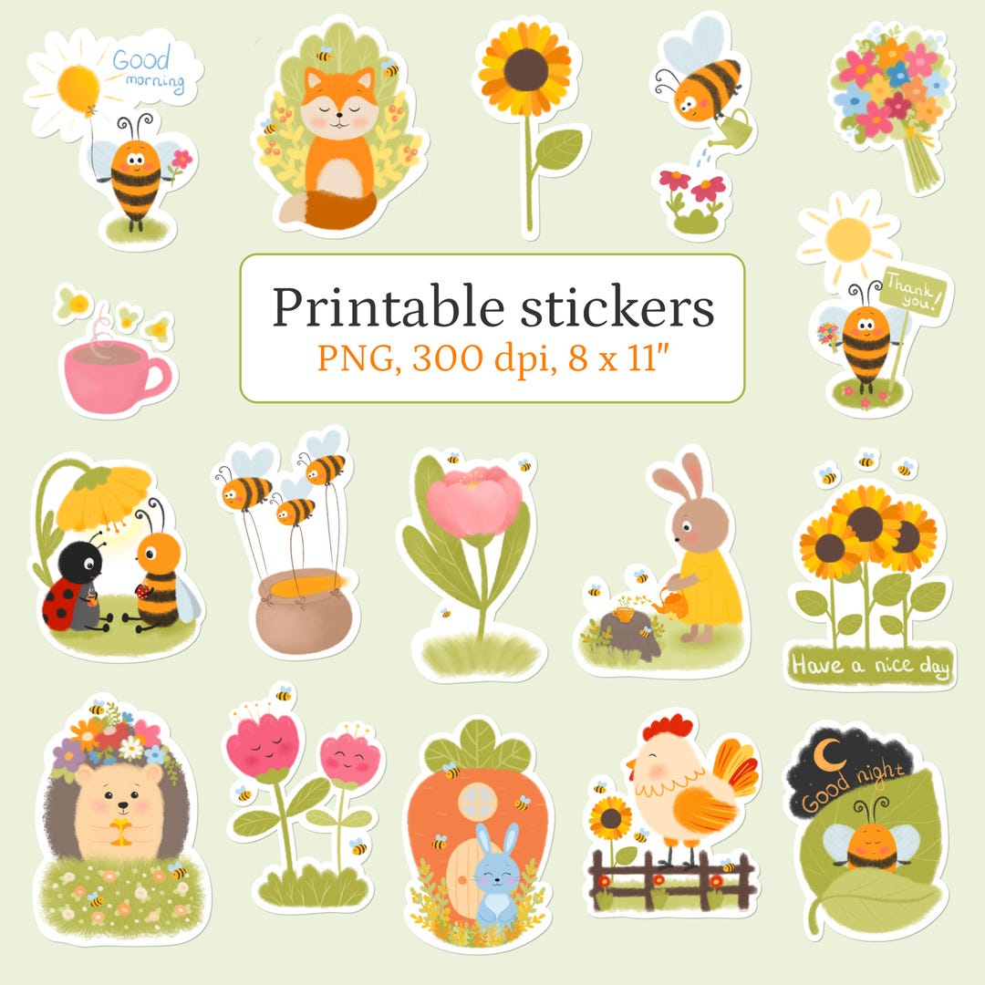 Adorable Spring Summer Digital Stickers PNG – Bees, Bunny, Flowers ...