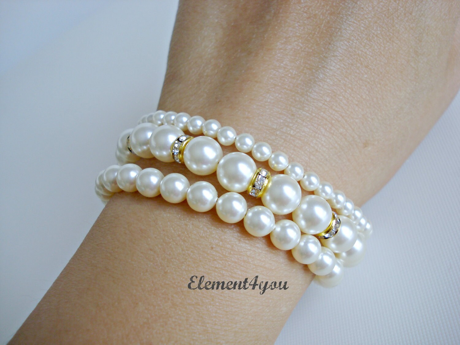 Bridal Bracelet Cuff Style Three Strands Gold Wedding - Etsy