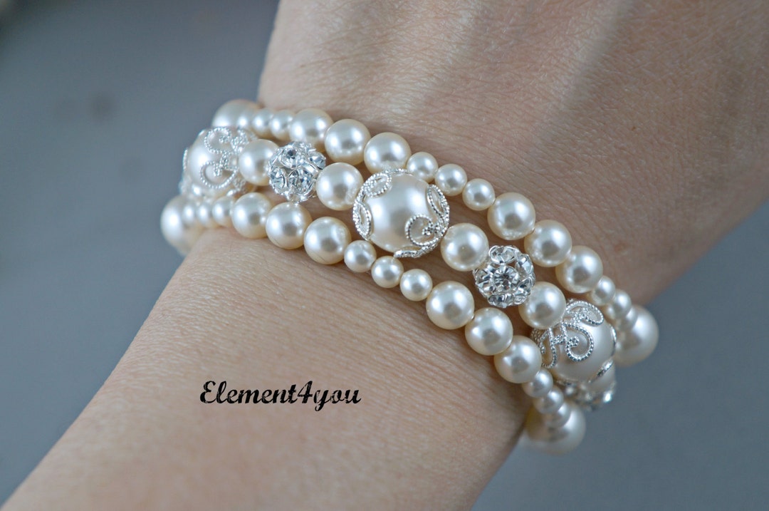 BRIDAL BRACELET Bridesmaid Three Strands Bracelet Wedding - Etsy
