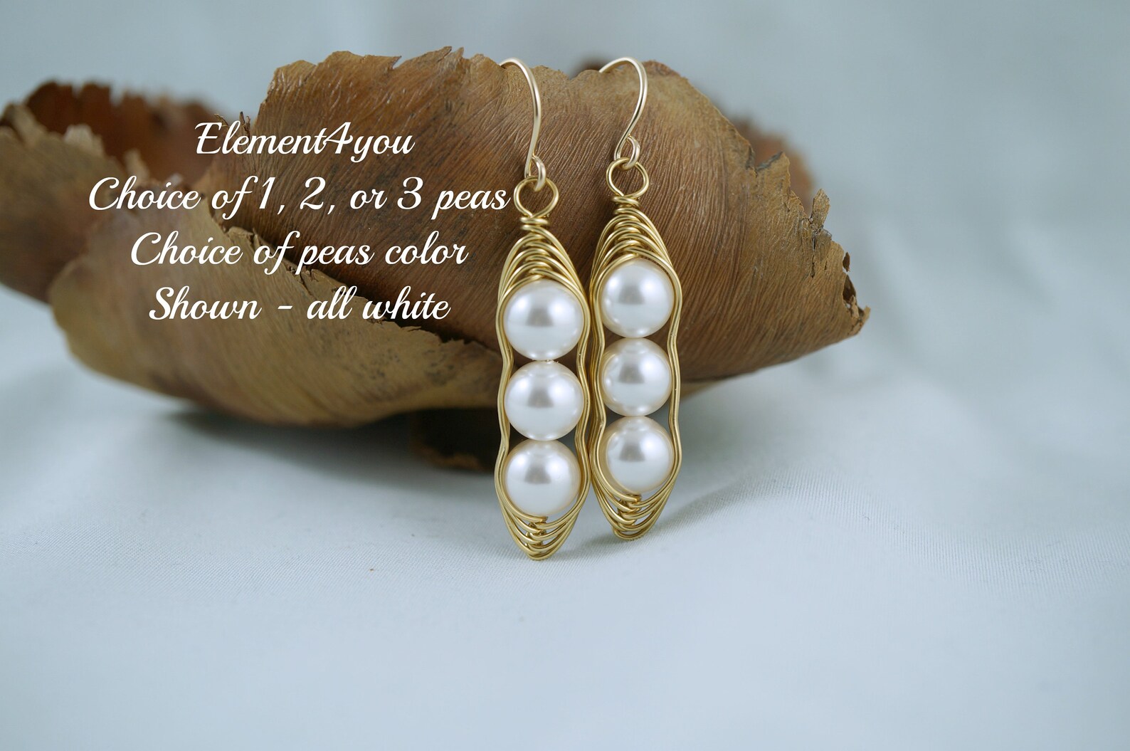 PEA Sweet in a pod earrings Single pearl gold wire wrapped | Etsy