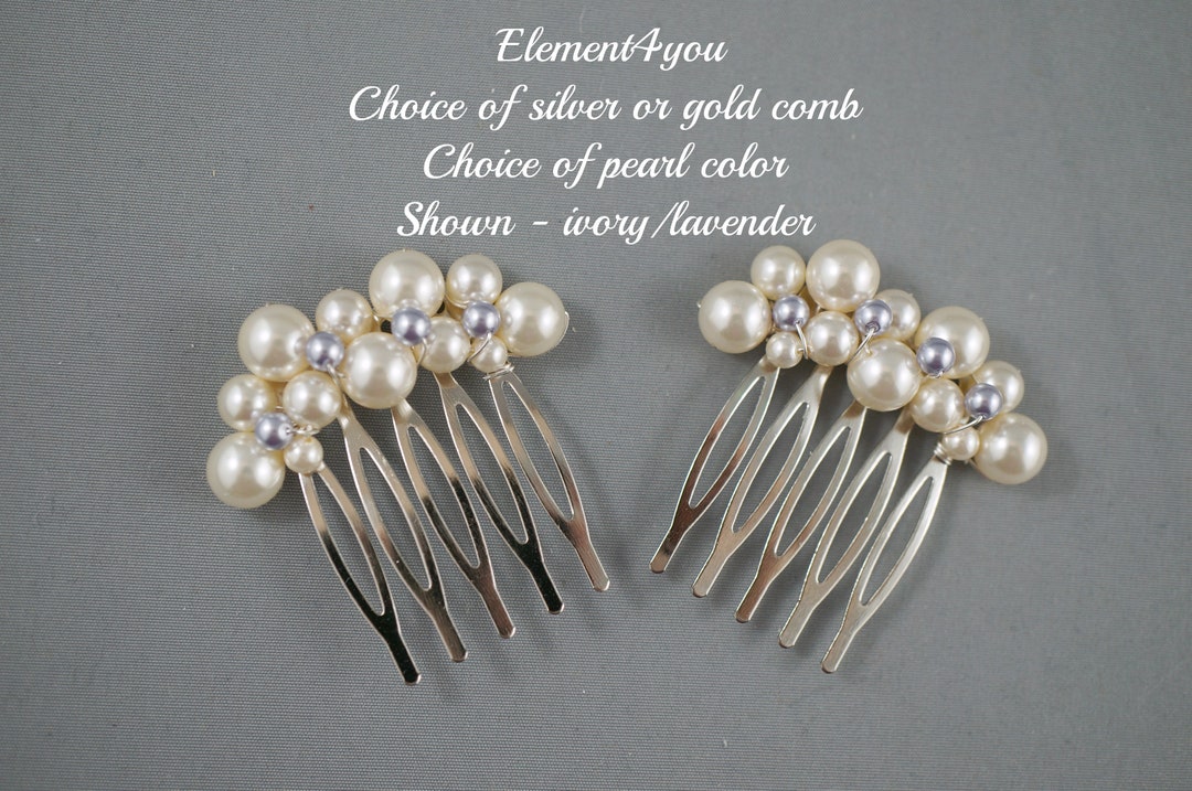 Set of 2 Pearl Combs Bridal Headpiece Bridesmaid Hair Comb Rose Pink ...