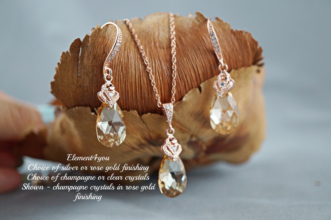 Swarovski Jewelry Set | Bridal Champagne Teardrop Clear Crystal Set ...